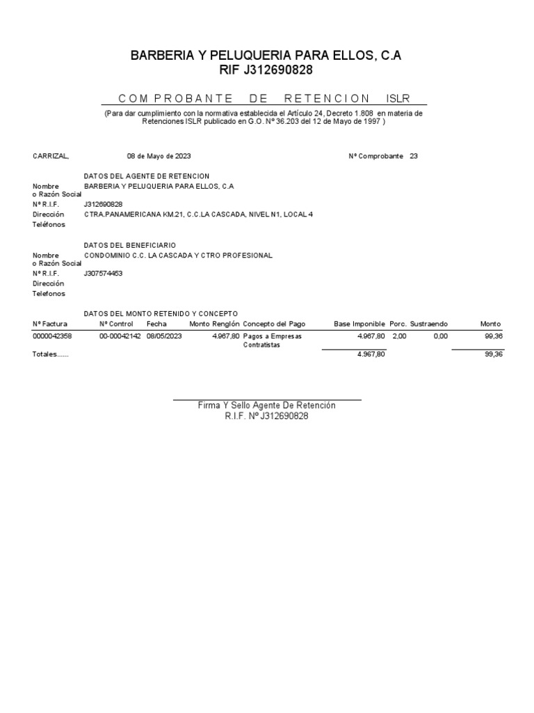 Comprobante Retención ISRL 42358 PDF | PDF