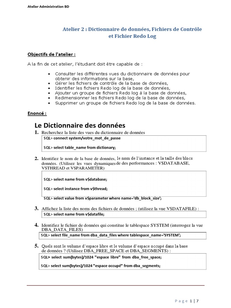 Atelier 2 - Administration BD | PDF | Registre Windows | Informatique