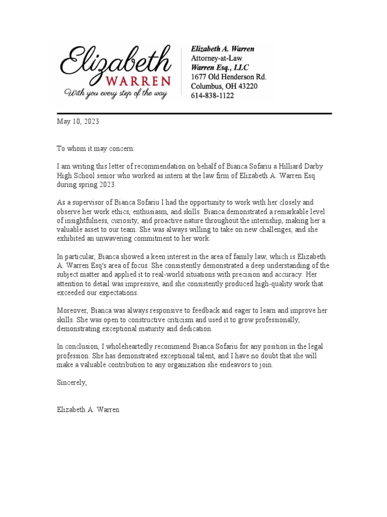 Bianca - Letter of Recommendation Final | PDF | Career & Growth