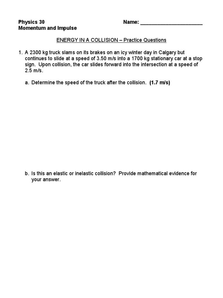 Energy in A Collision Practice Questions | PDF | Collision | Physical Quantities