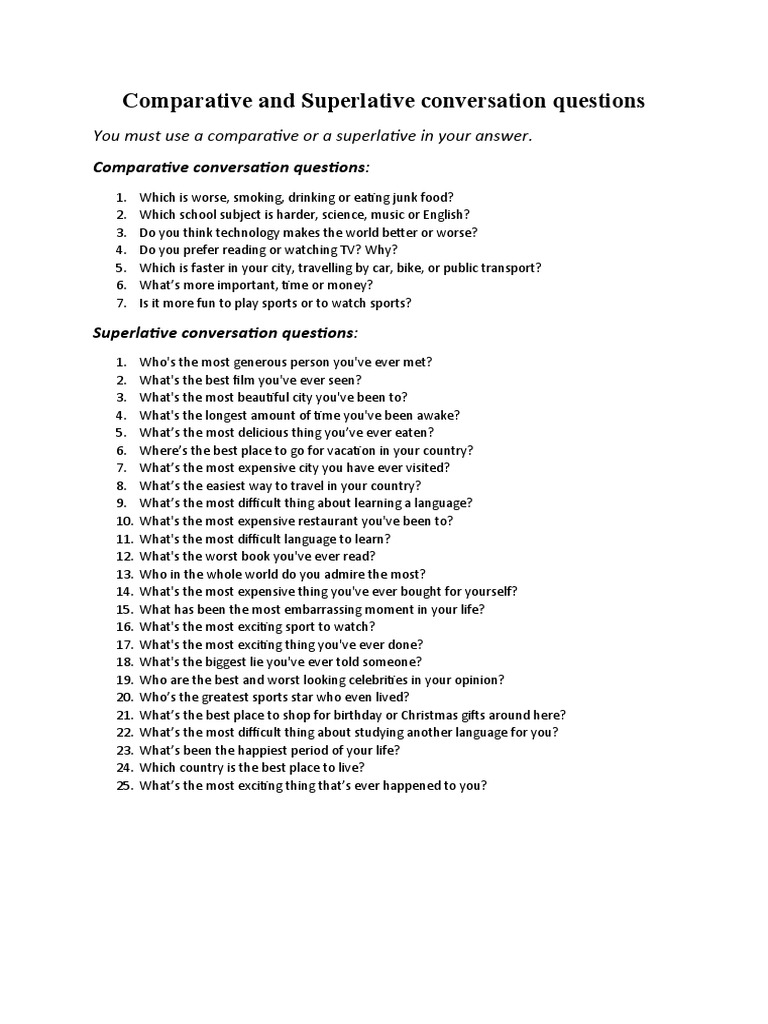 Comparative and Superlative Conversation Questions | PDF