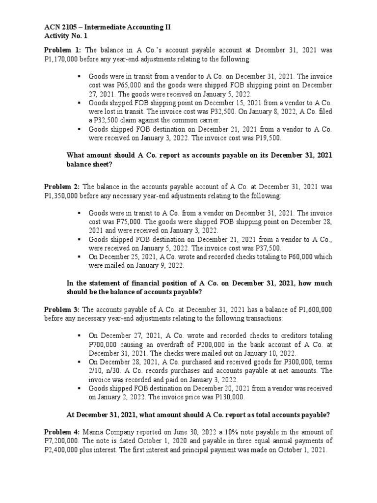 Adjusting Entries for Accounts Payable and Notes Payable for A Co ...