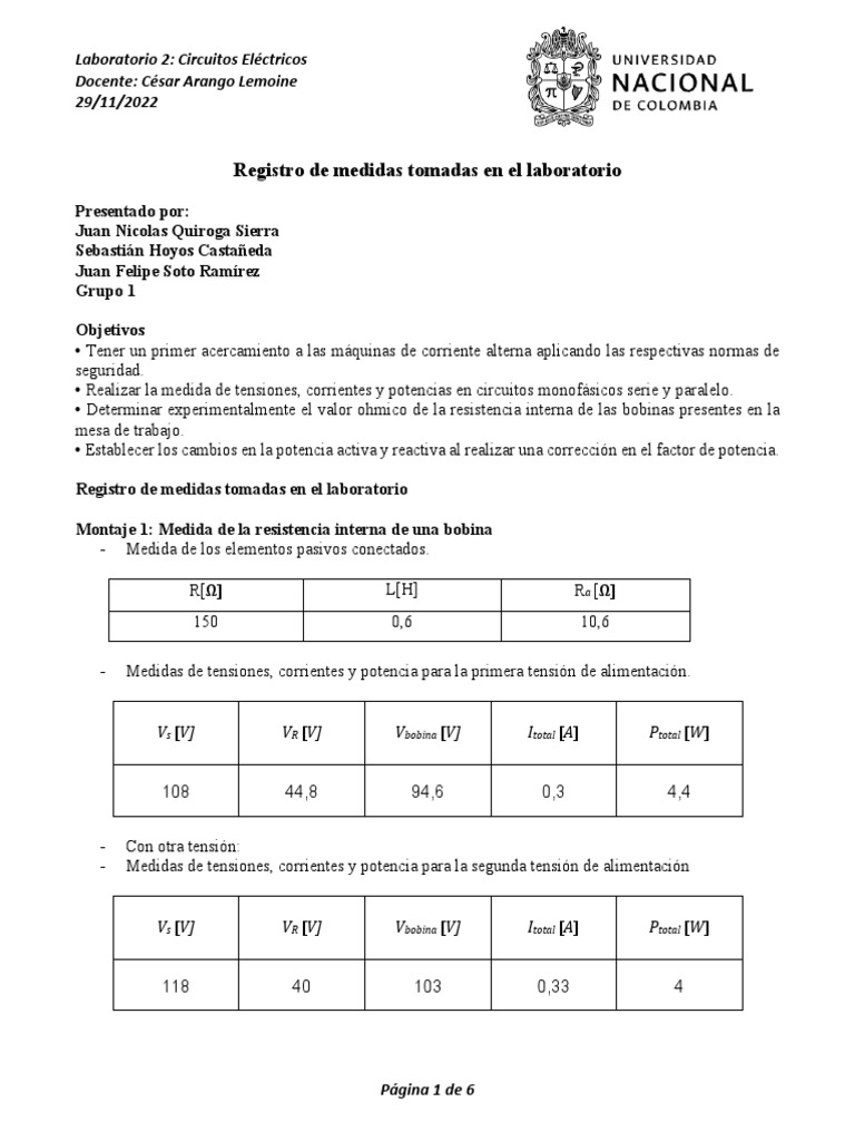 Laboratorio 2 - Circuitos Electricos | PDF | Energia electrica | Inductor