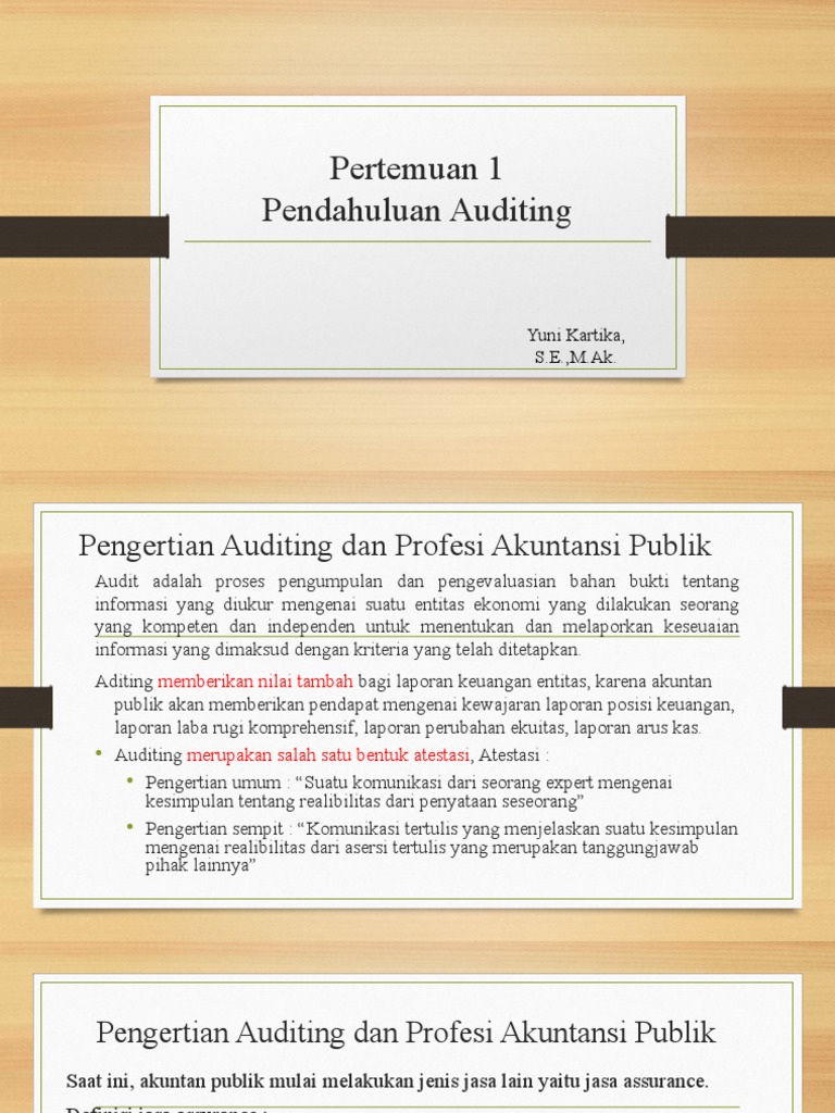 Pertemuan 1 Pendahuluan Auditing - Auditing 1 - 6 Maret 2023 | PDF