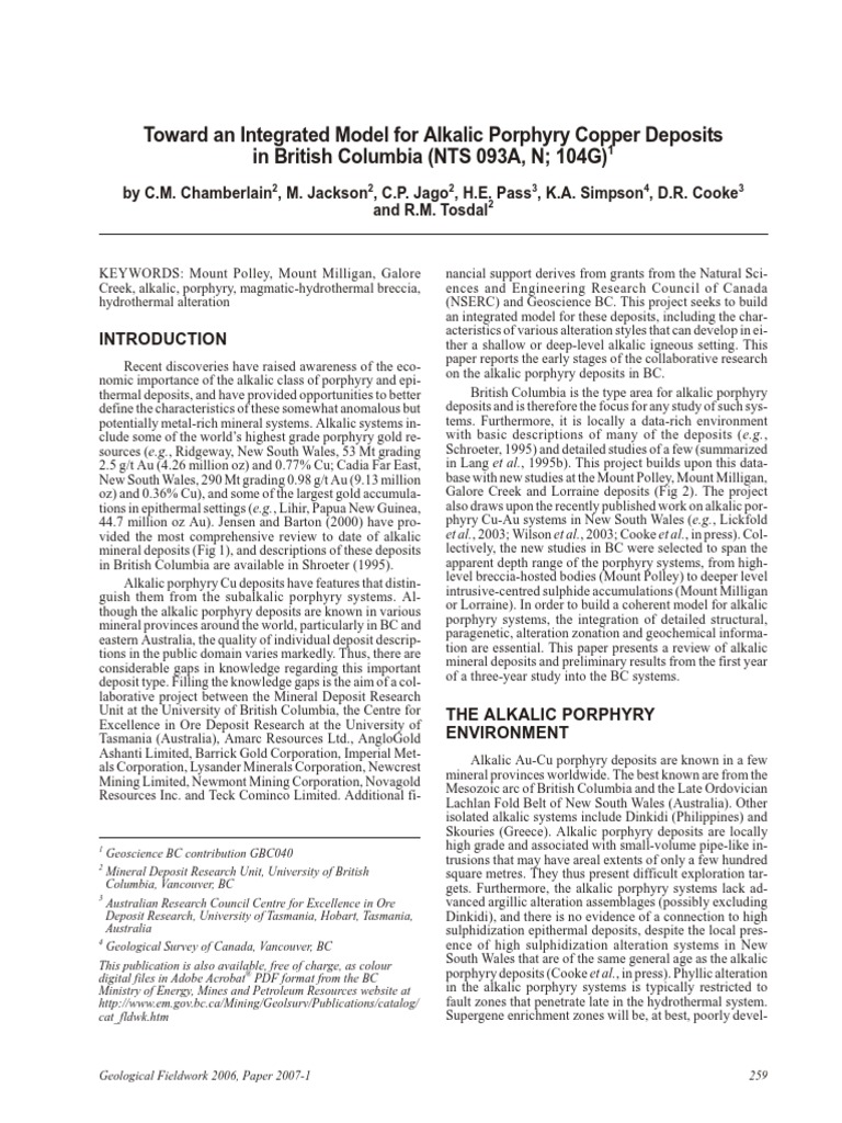Chamberlain 2007. Toward An Integrated Model For Alkalic Porphyry ...