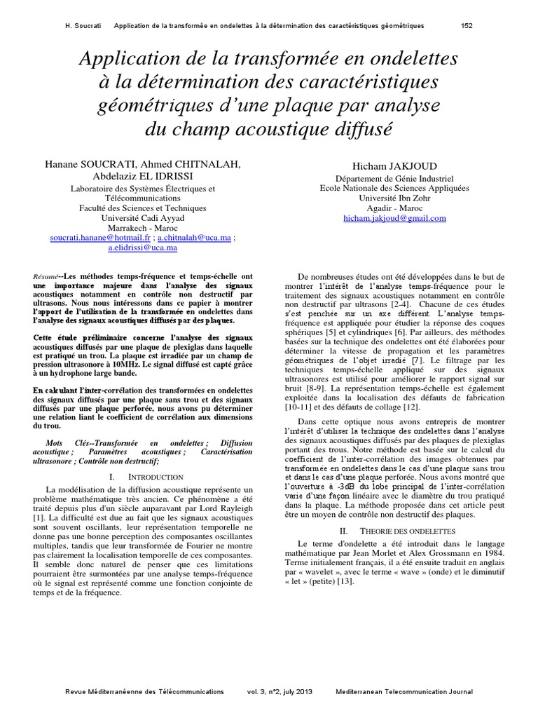 1427 5077 1 PB | PDF | Ondelette | Contrôle non destructif