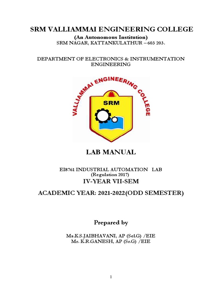 Ei8761 Industrial Automation Lab Manual PDF | PDF | Programmable Logic ...