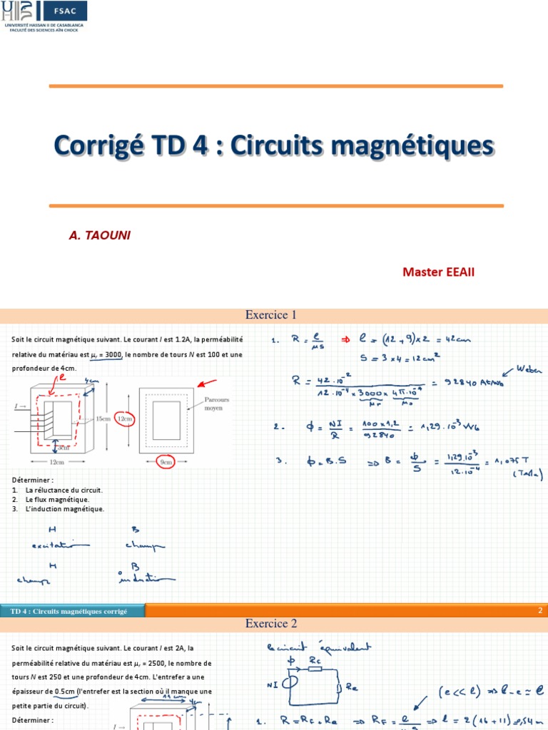 Corrigé TD 4 Circuits Magnétiques Man 1 | PDF | Transformateur électrique | Science des matériaux