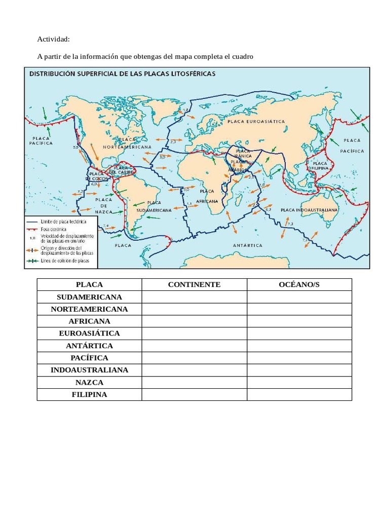Ficha de trabajo con mapas placas tectónicas | PDF
