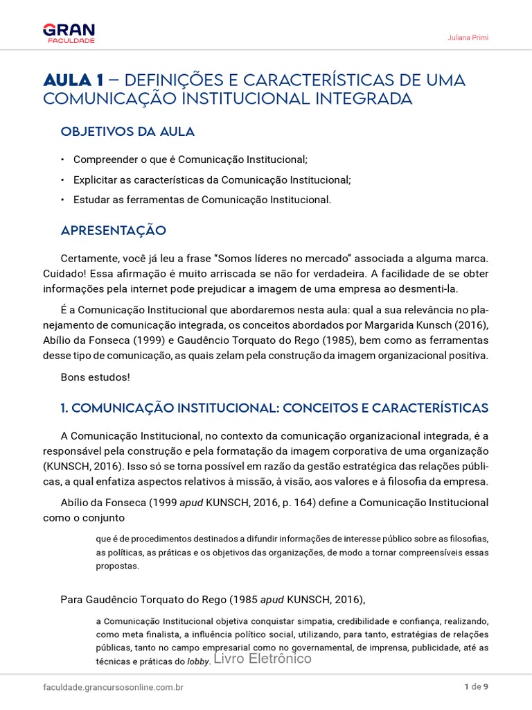 Apostila - Definições, Características de Uma Comunicação Institucional ...