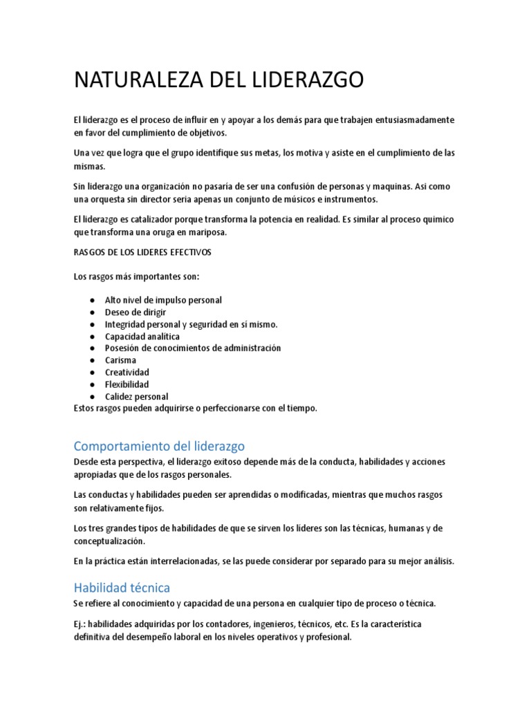 Naturaleza Del Liderazgo | PDF | Liderazgo | Sicología