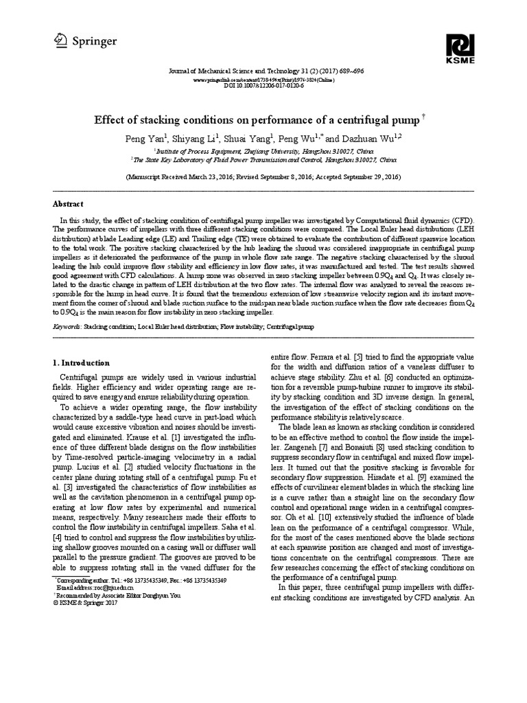Effect of Stacking Conditions On Performance of A Centrifugal Pump ... Effect of Stacking Conditions On Performance of A Centrifugal Pump ...
