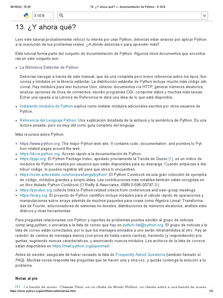 13. ¿Y ahora qué_ — documentación de Python - 3.10.8.pdf | PDF | Python (lenguaje de ...