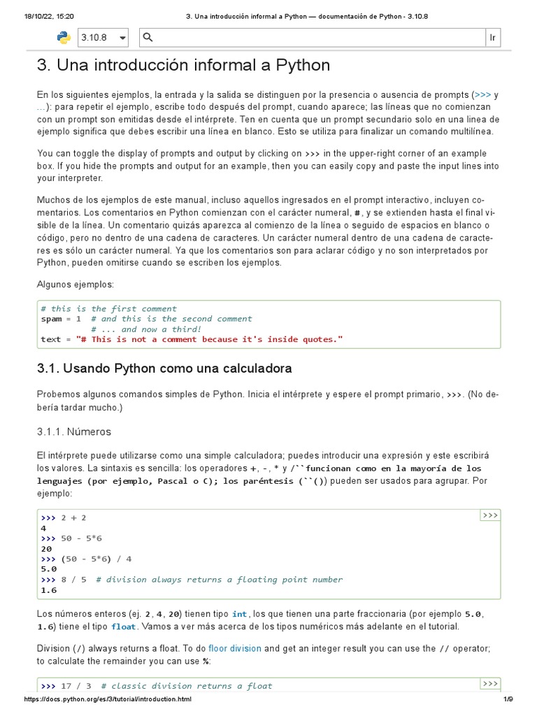 Una Introducción Informal A Python - Documentación de Python - 3.10.8 | PDF