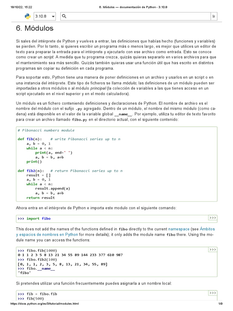 Módulos - Documentación de Python - 3.10.8 | PDF | Python (lenguaje de programación ...