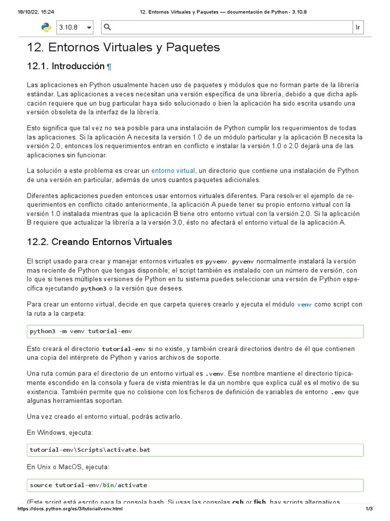 Entornos Virtuales y Paquetes - Documentación de Python - 3.10.8 PDF ...