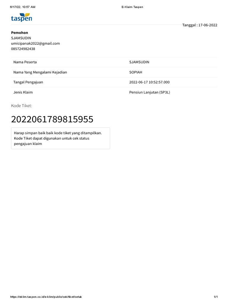 E-Klaim Taspen | PDF