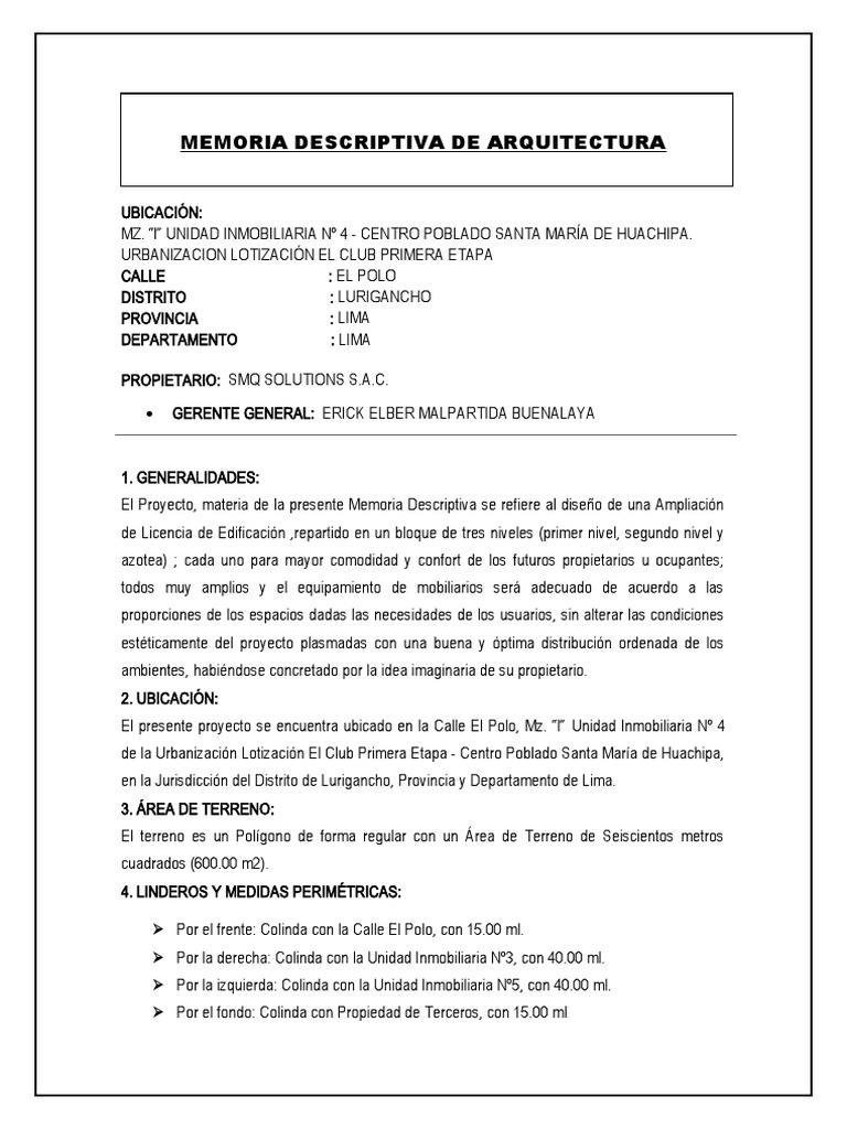 Memoria Descriptiva de Arquitectura | PDF