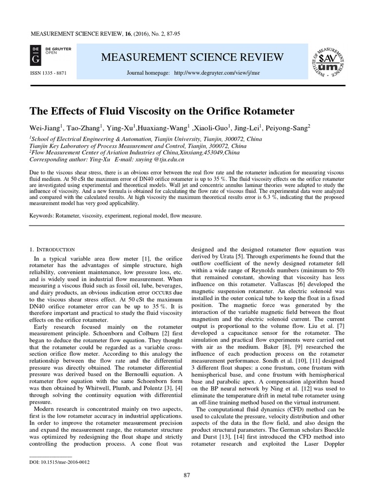 Rotametre | PDF | Viscosity | Fluid Dynamics