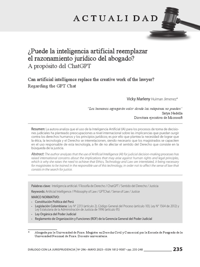 Puede La Inteligencia Artificial Reemplazar El Razonamiento JurIdico Del Abogado | PDF ...
