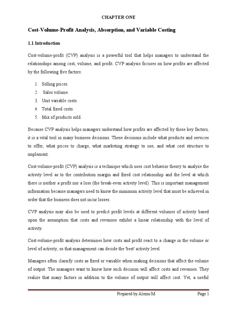 Chapter 1 CVP ANALYSIS Cost II | PDF