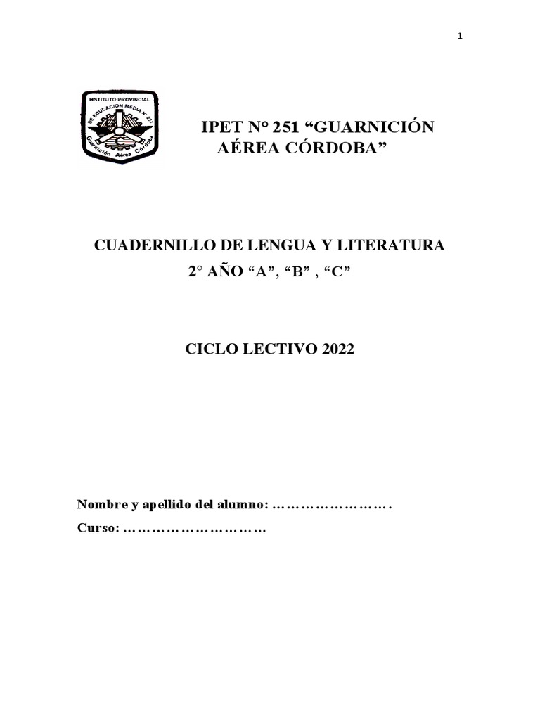 Cuadernillo de Lengua y Literatura 2° Año | PDF | Verbo | Adjetivo
