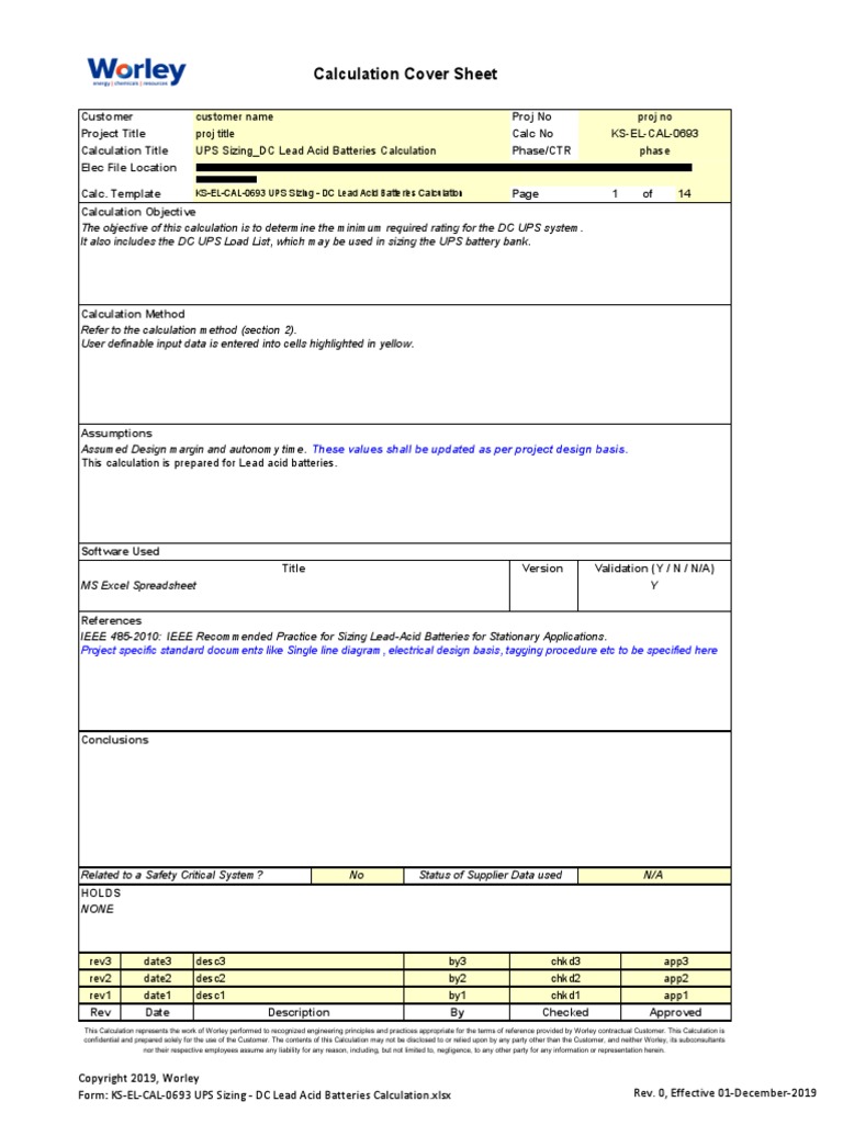 KS-EL-CAL-0693 UPS Sizing - DC Lead Acid Batteries Calculation Example ...