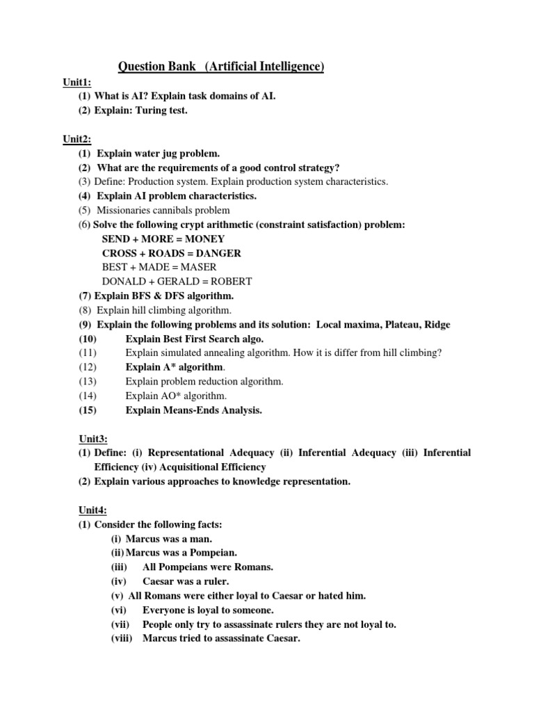 Ai Question Bank Pdf Artificial Intelligence Intelligence Ai