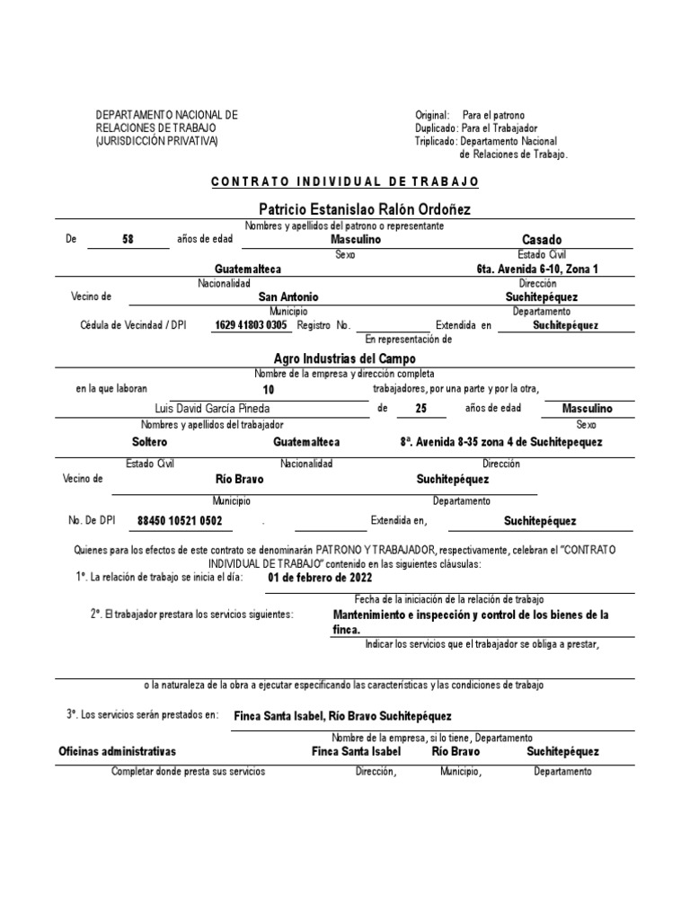 Contrato de Trabajo DAVID | PDF