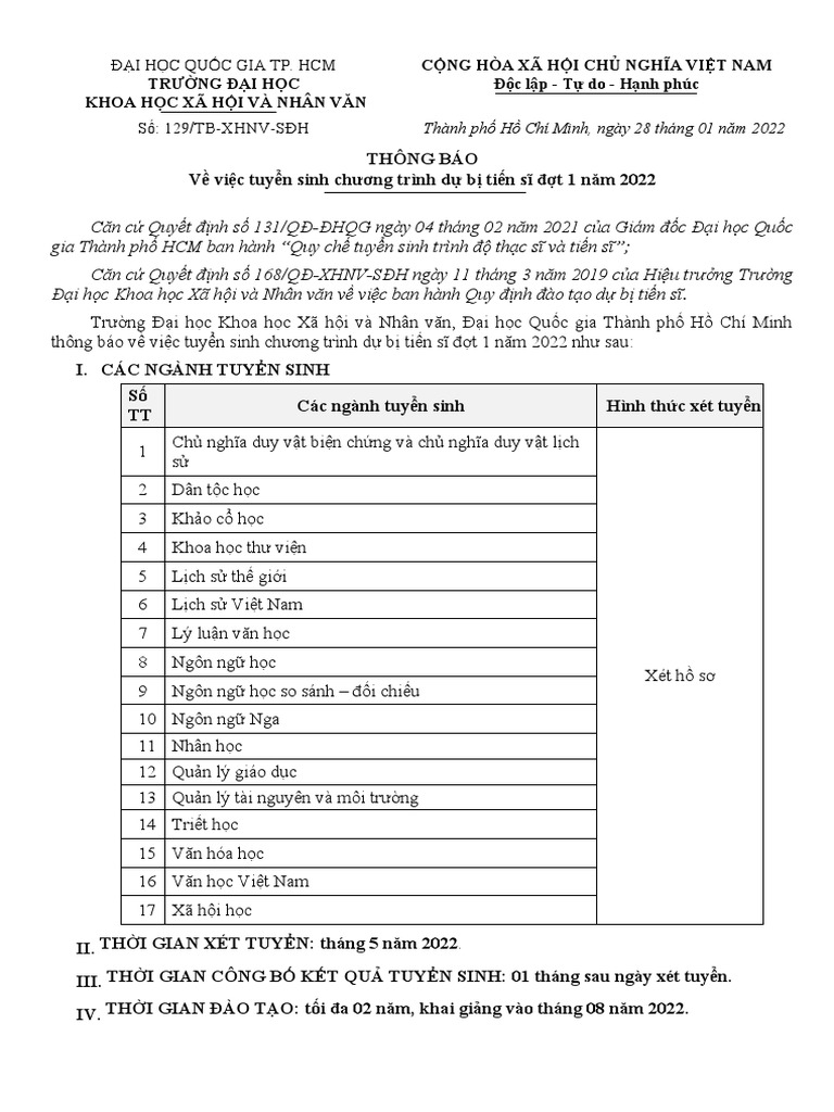 Thong Bao Tuyen Sinh Du Bi Tien Si | PDF