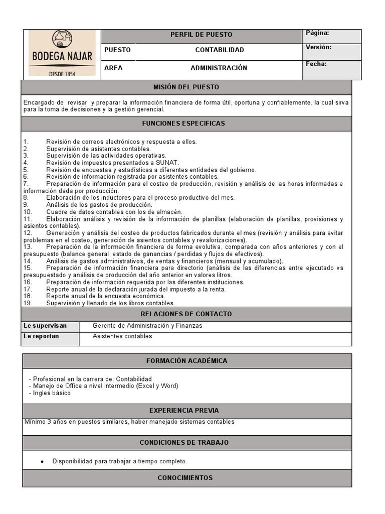 Ejemplo Perfil de Puesto | PDF | Contabilidad | Pensamiento