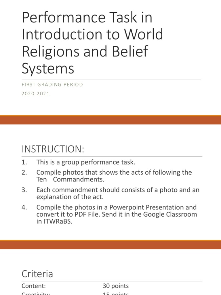 Performance Task in Introduction To World Religions and Belief Systems ...