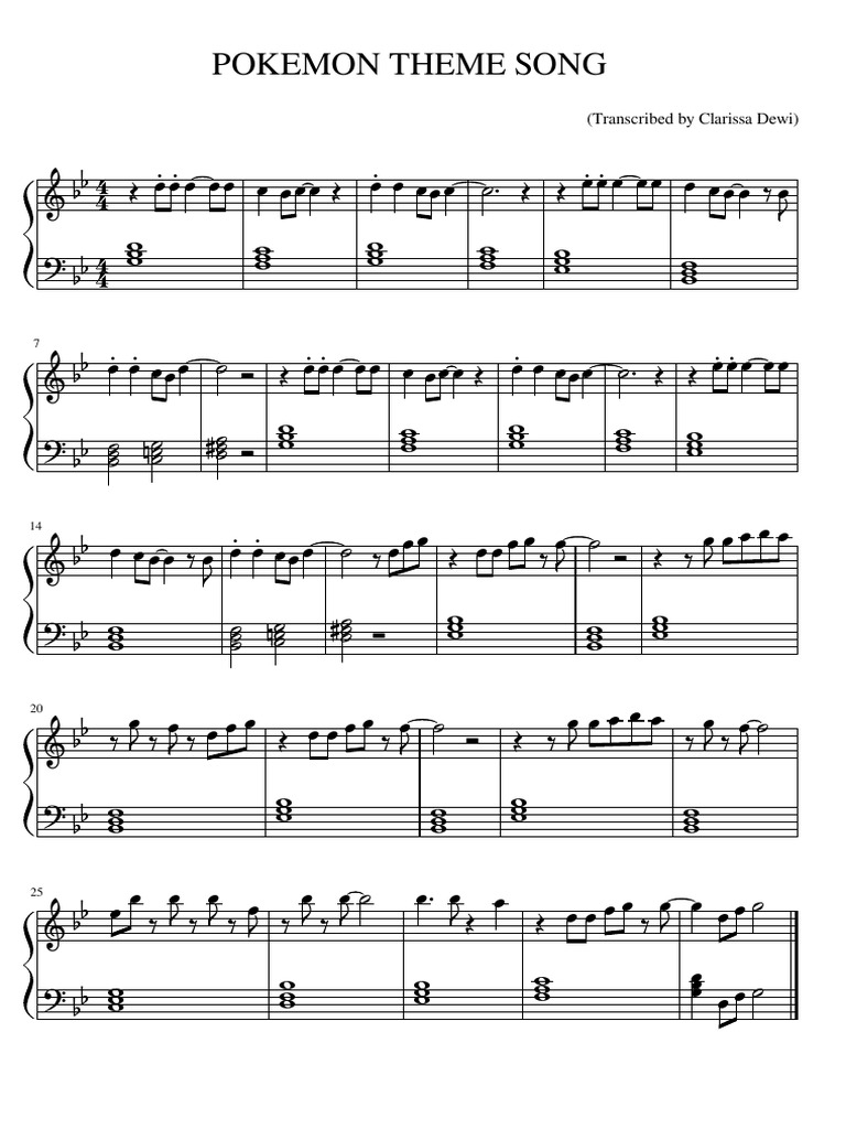 Pokemon Theme Song Sheet Music | PDF
