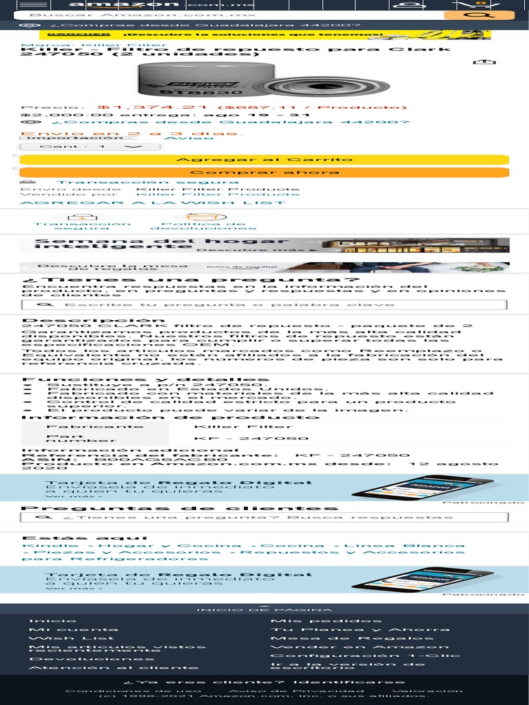 Killer - Filtro de Repuesto para Clark 247050 (2 Unidades) Amazon - Com ...