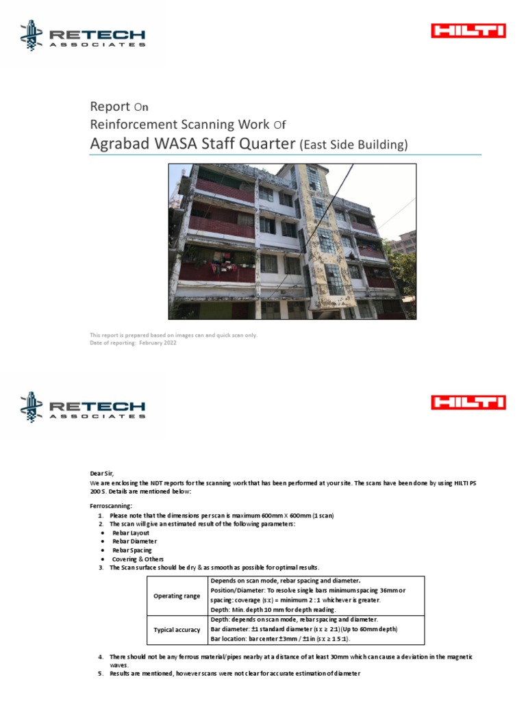 Ferro/Rebar Scanning Report for Agrabad WASA Staff Quarter (East Side ...