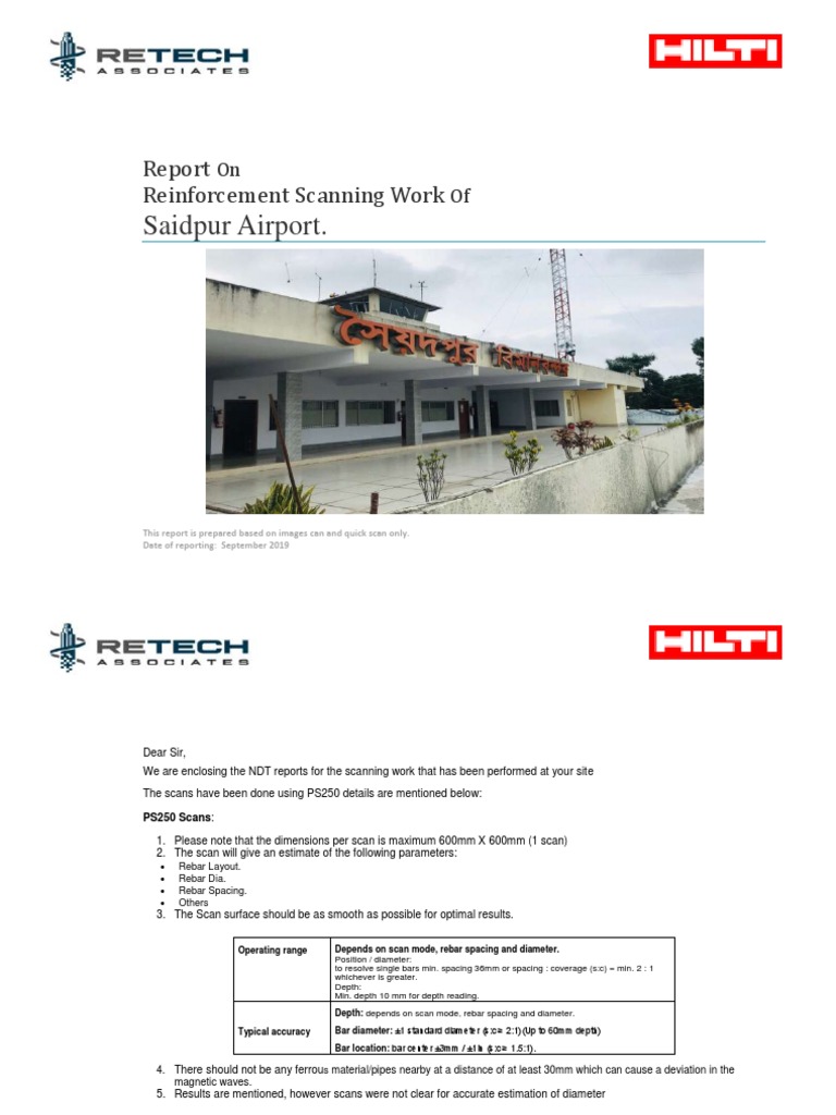 Ferro/Rebar Scanning Report of Saidpur Airport. | PDF | Physical Sciences
