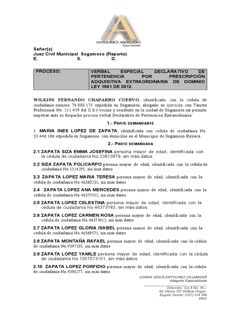 Demanda Maria Ines | PDF | Ley de Propiedad | Principios éticos