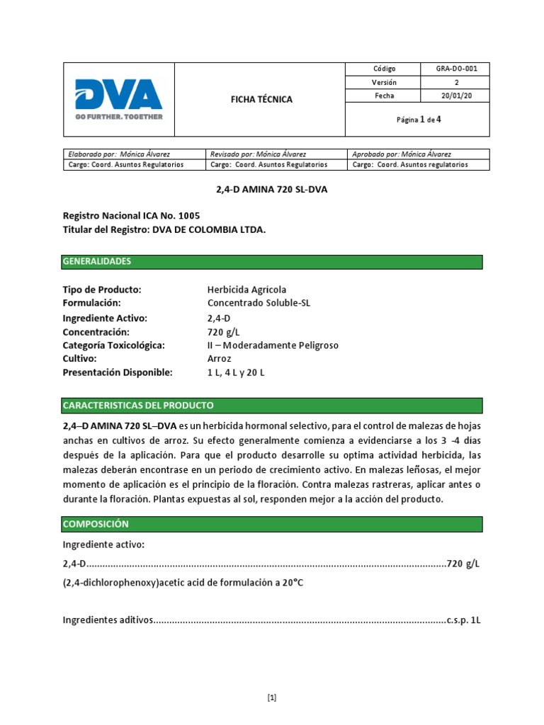FT 24 D Amina 720 SL Dva | PDF | Herbicida | Agua