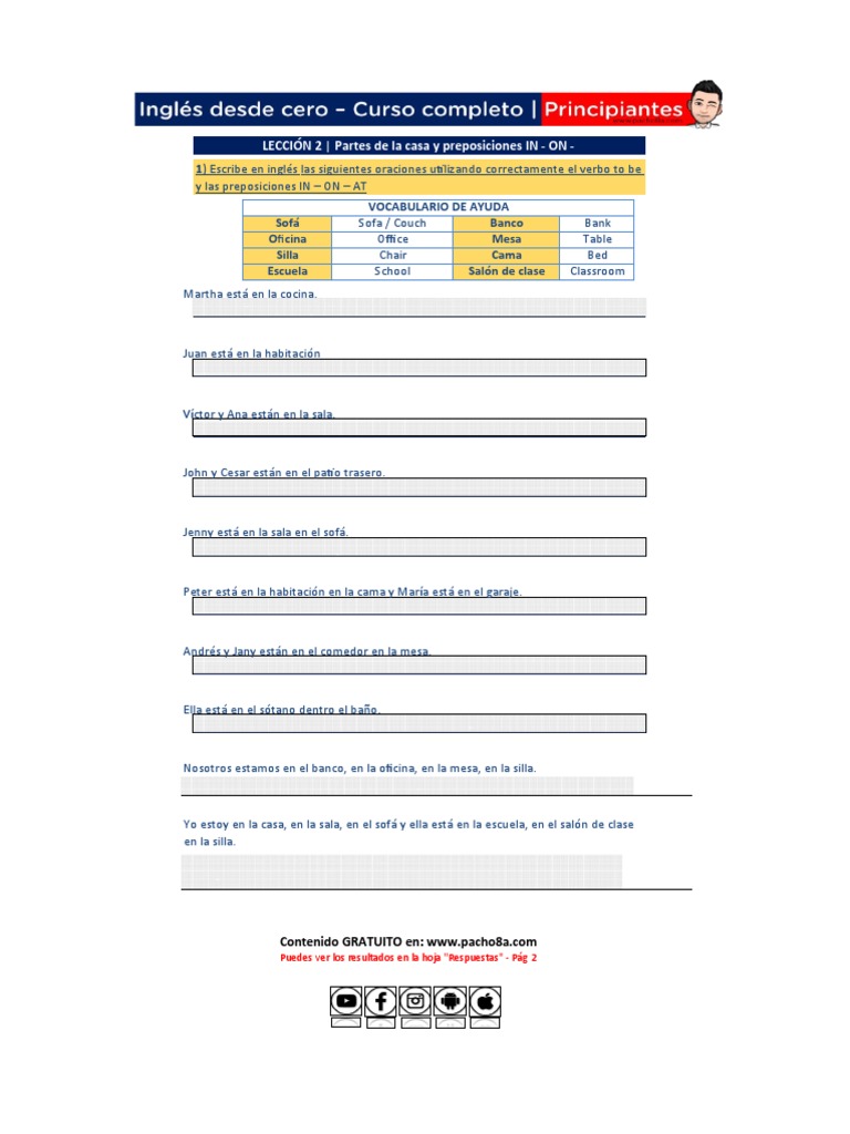 Lección 2 - Partes de La Casa y Preposiciones in On at | PDF | Artes ...