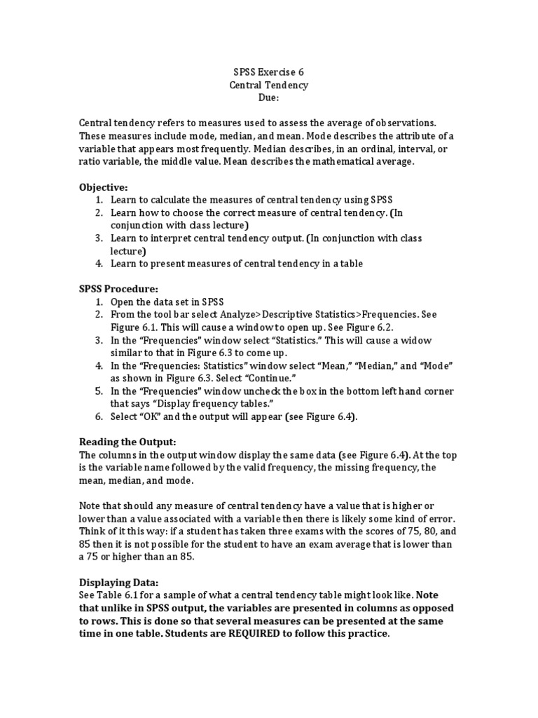 Spss Exercise 6 Pdf Mean Mode Statistics