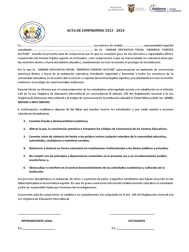 Acta de Compromiso 2023-2024 | PDF | Institución | Regulación