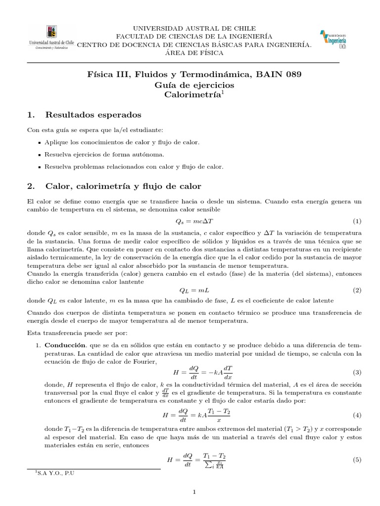 Calor, flujo de calor y calorimetría: Guía de ejercicios resueltos | PDF | Calor | Conduccion ...