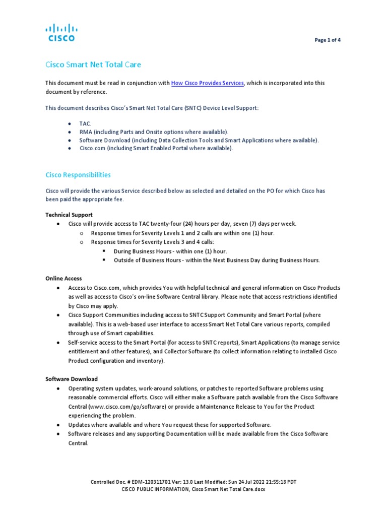 Cisco Smart Net Total Care | PDF | Information Technology | Computer ...