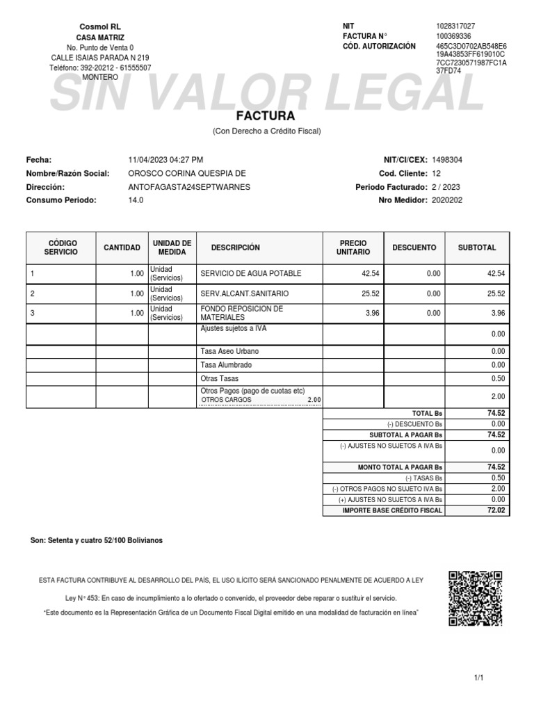 Formato de Factura SIAT | Descargar gratis PDF | Factura | Economias