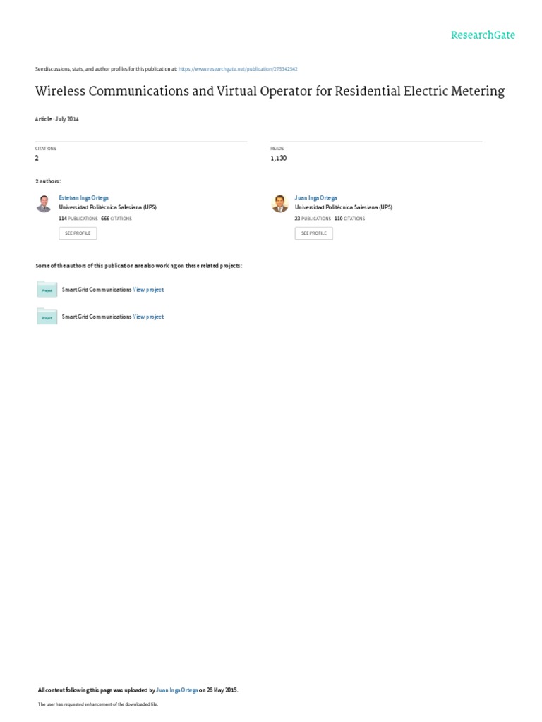 Wireless Communications and Virtual Operator For Residential Electric Metering | PDF | Smart ...