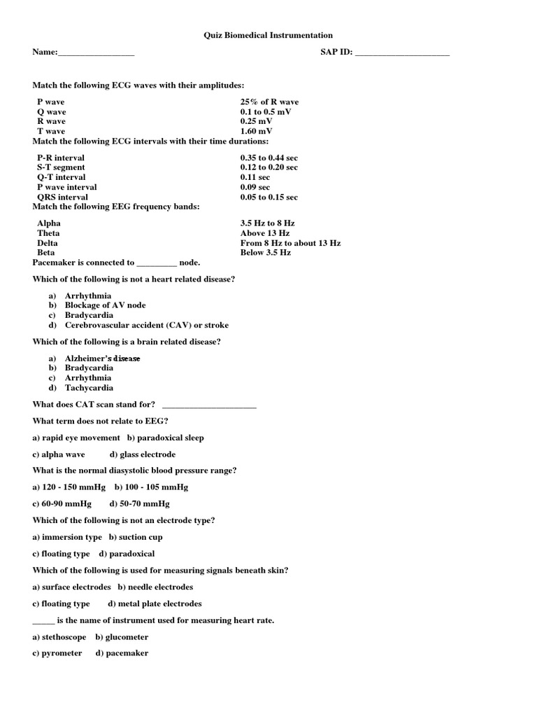Quiz Biomedical Instrumentation | PDF