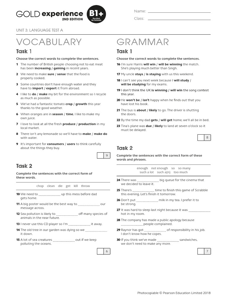 Gold Exp B1P U3 Lang Test A | PDF | Supermarket | Endangered Species