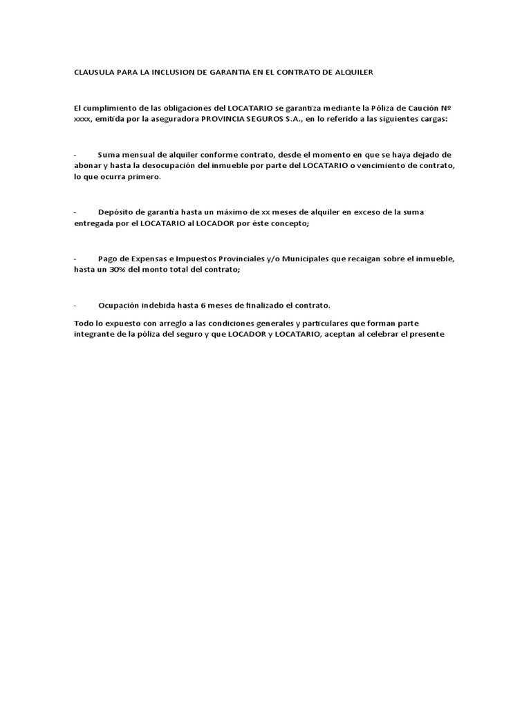 Cláusula de Garantía en Alquiler | PDF | Daños y perjuicios | Seguro