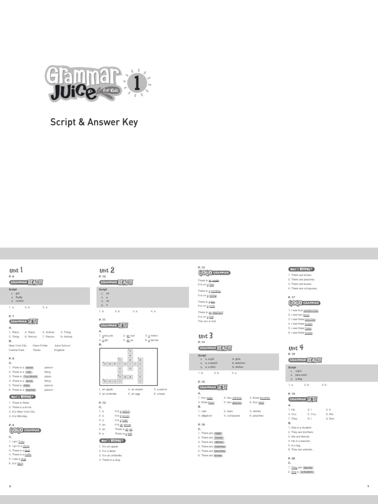 Grammar Juice For Kids - Lv1 - Script & Answer Key | PDF