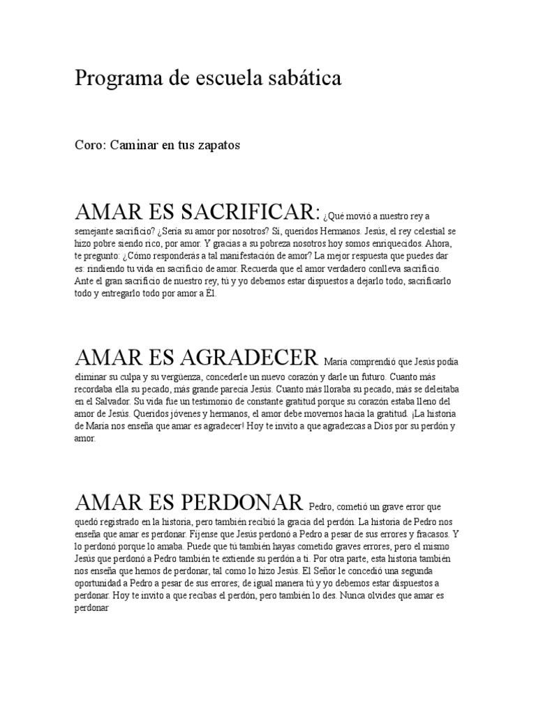 Programa de Escuela Sabática | Descargar gratis PDF | Amor | Jesús